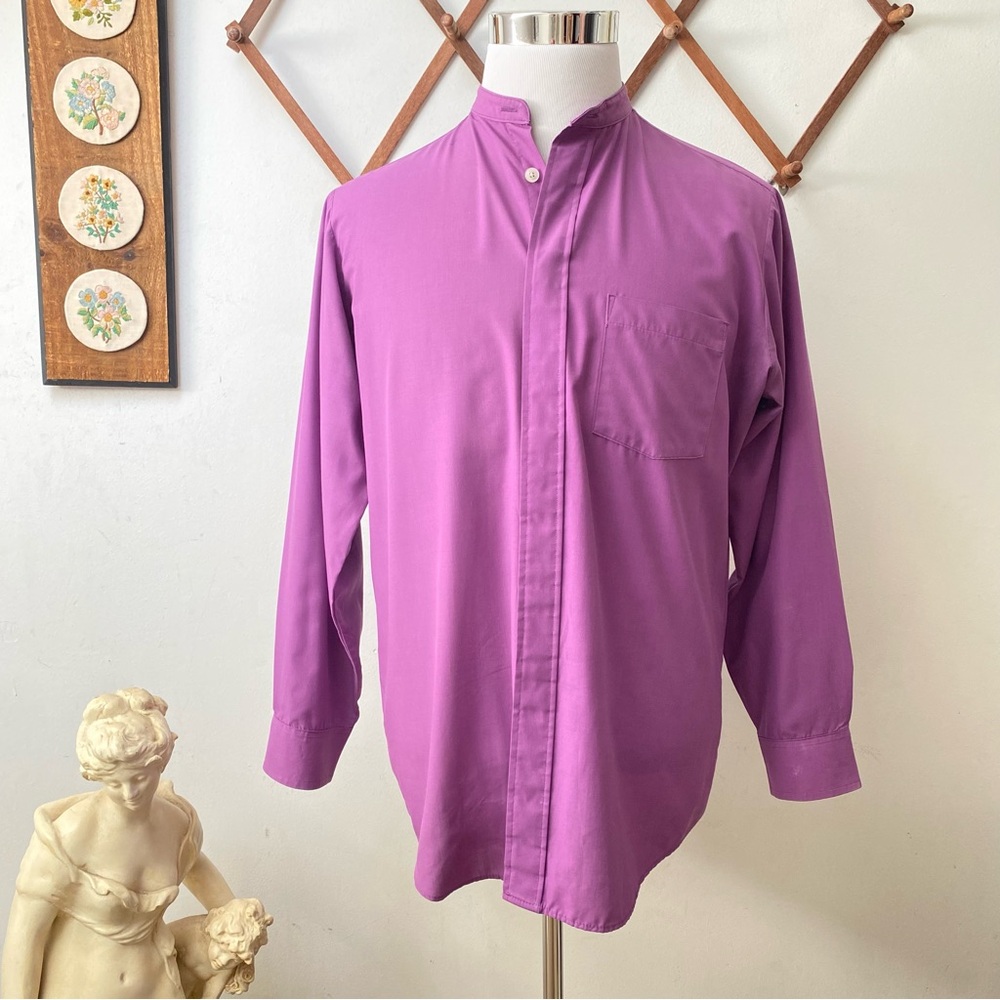 Vintage Friar Tuck Purple Mandarin Collar Dress Shirt - Gem